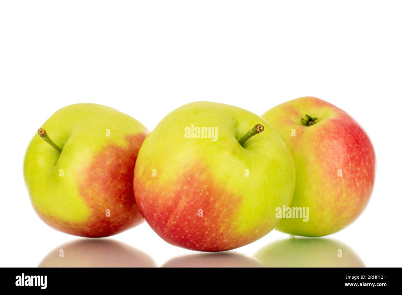 Three sweet juicy apples, macro, isolated on white background Stock ...