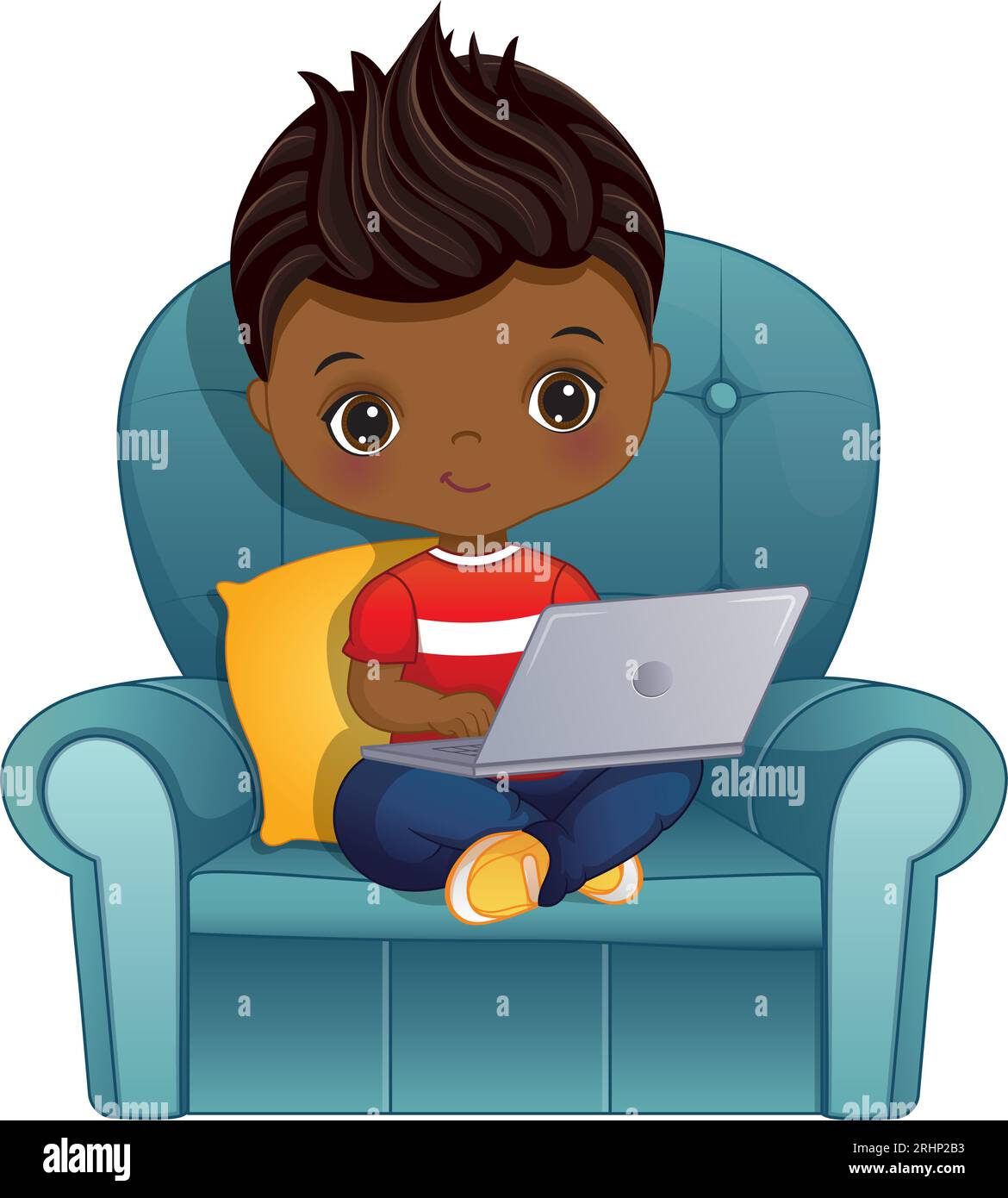 Vector Little African American Boy with Laptop Stock Vector Image & Art ...
