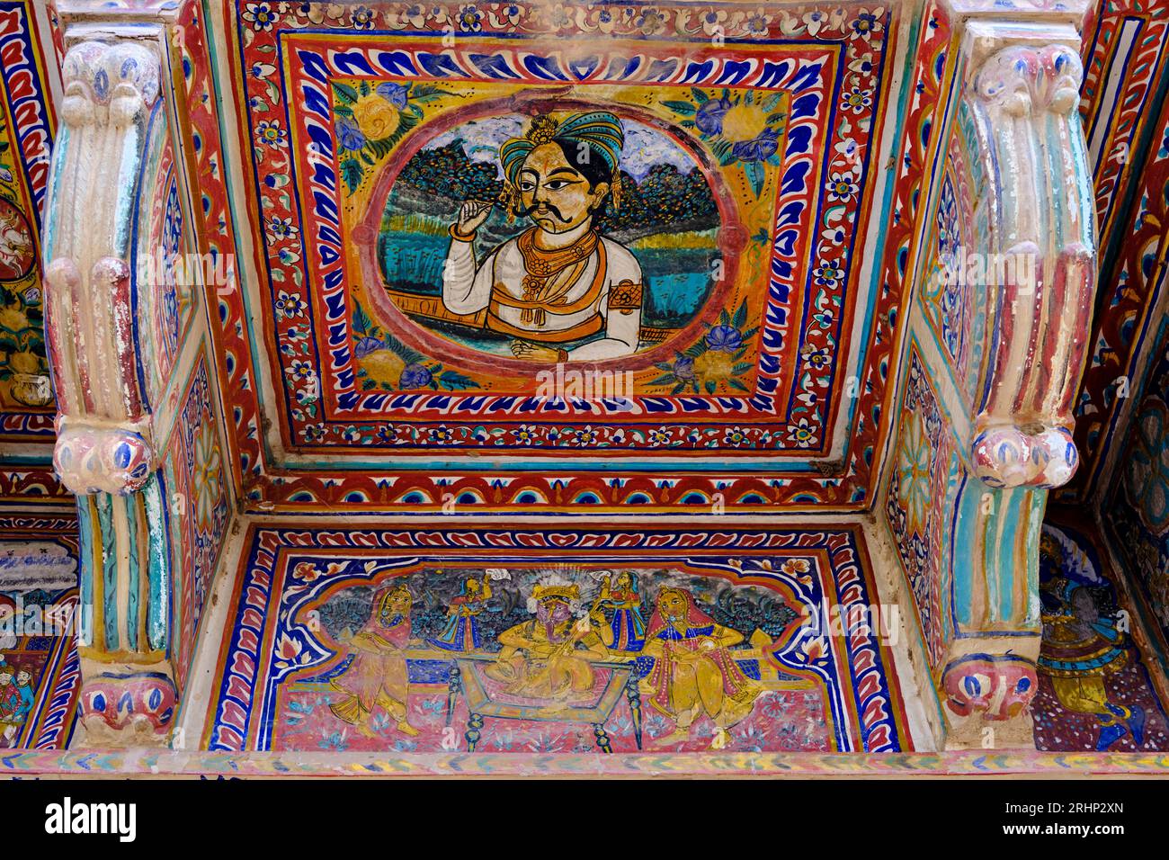 India, Rajasthan, Shekhawati region, Mandawa village, painting on the ...