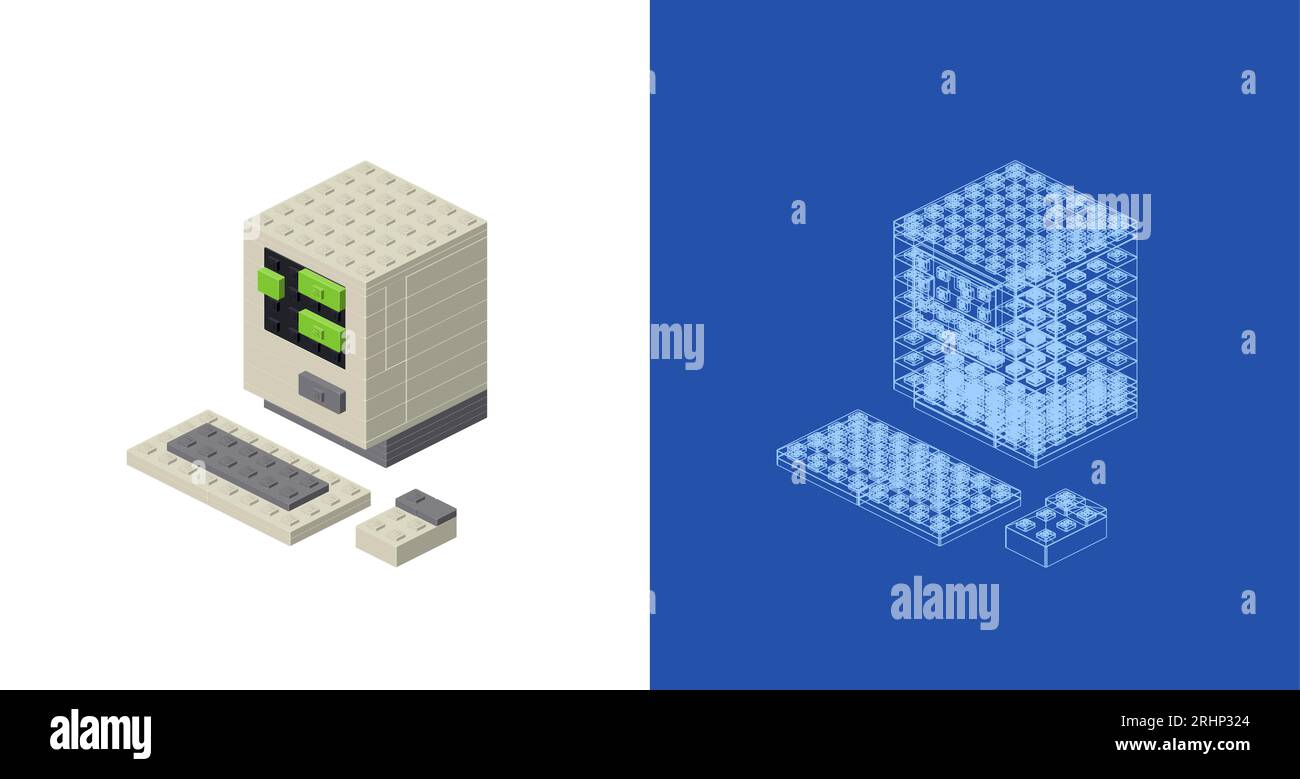 Concept with retro computer in isometric style for print and decoration ...