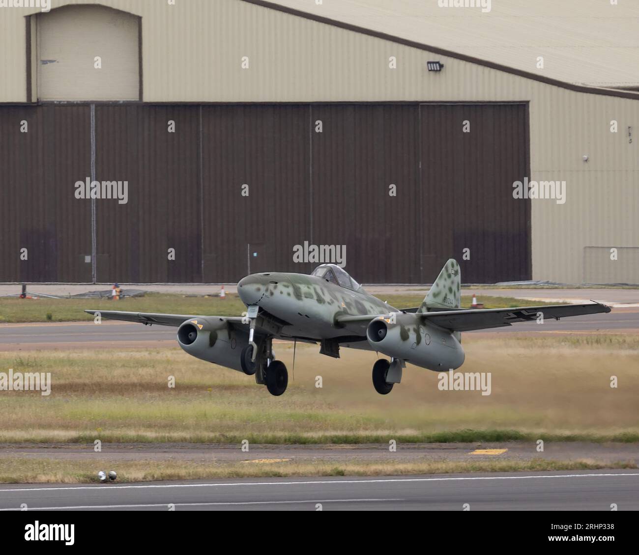 A replica of the German Me262 World War Two jet fighter flying at the ...