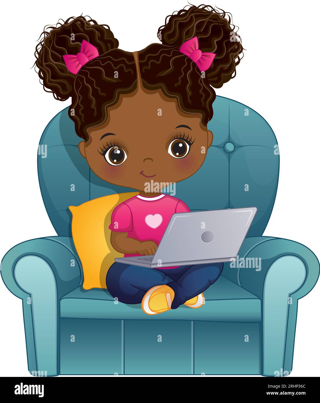 Vector Cartoon Cute African American Girl with Laptop Stock Vector ...