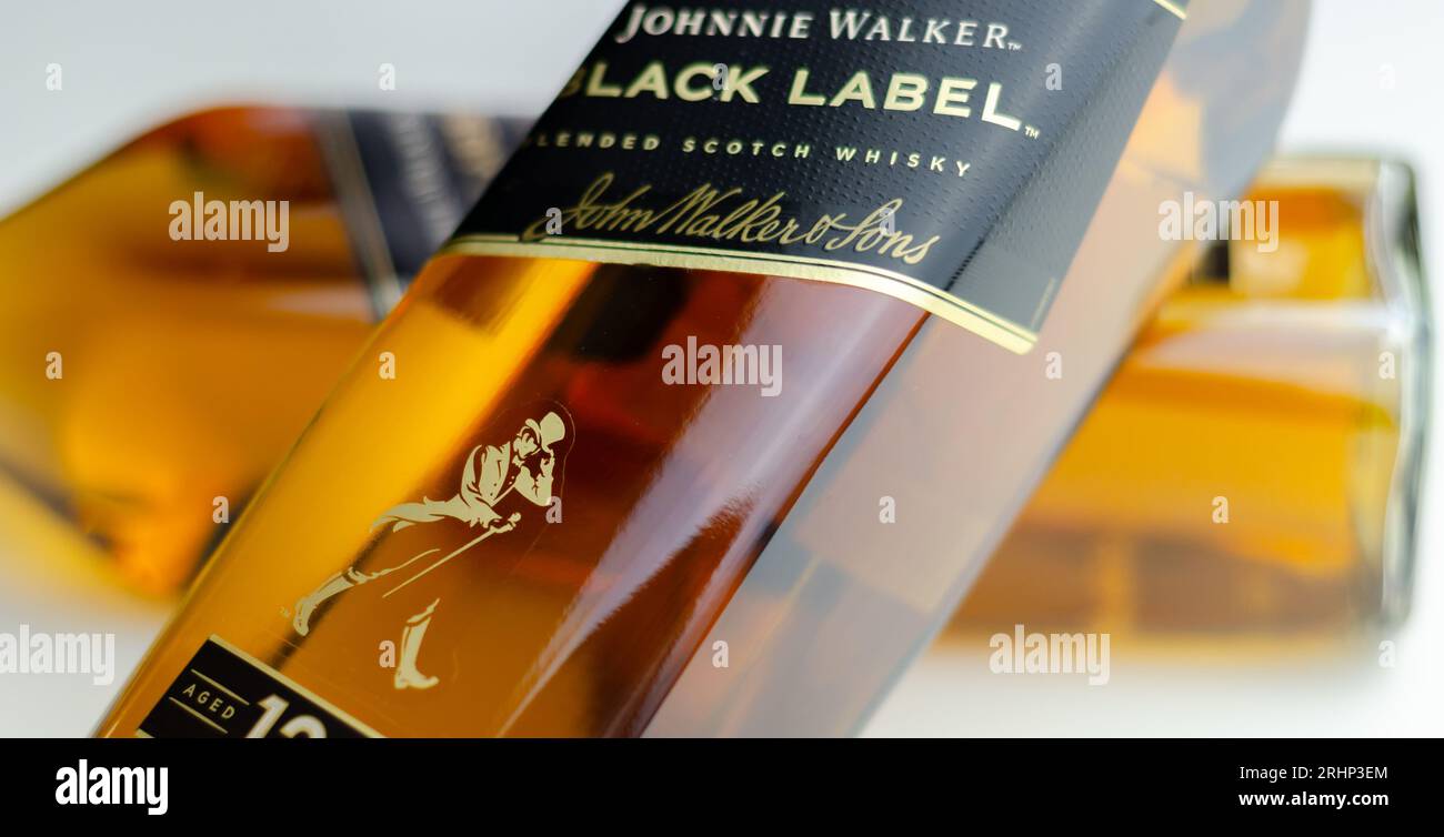 LONDON, UK - 15 JUNE 2023 Johnnie Walker Black Label scotch whiskey, a ...