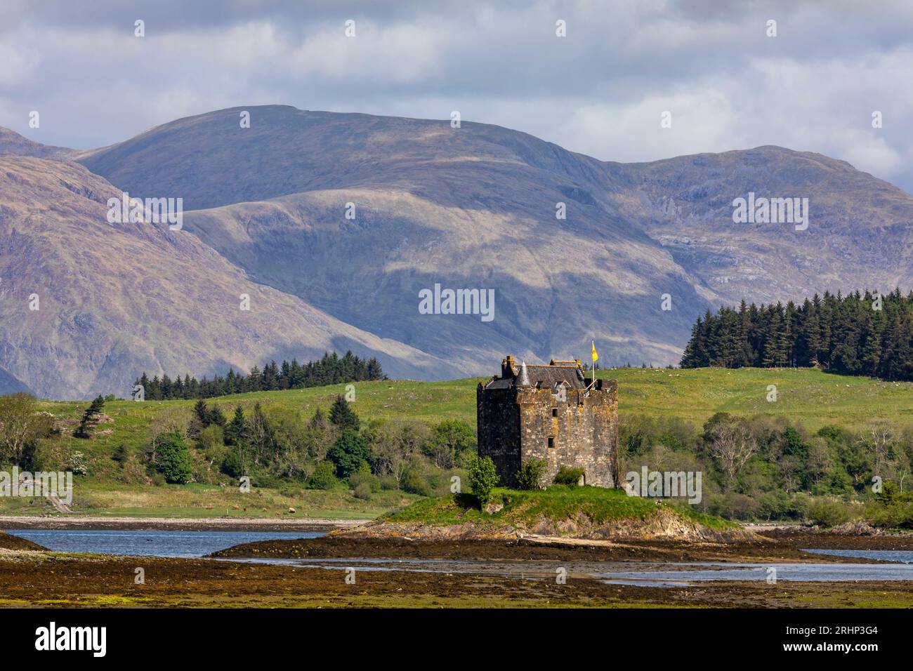 castle stalker appin scotland close view with long lens sunny summer ...