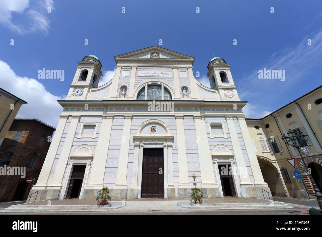 Facade of the historic cathedral of Tortona, Alessandria province ...