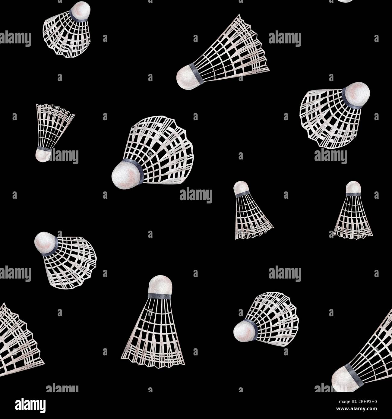 Seamless pattern badminton shuttlecock watercolor illustration. Hand ...