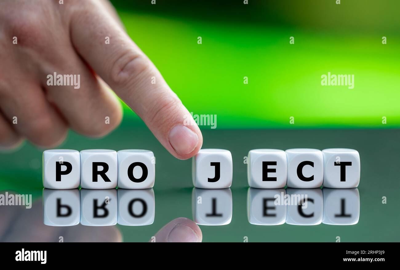 Dice form the words project and protect in the reflection. Symbol for ...