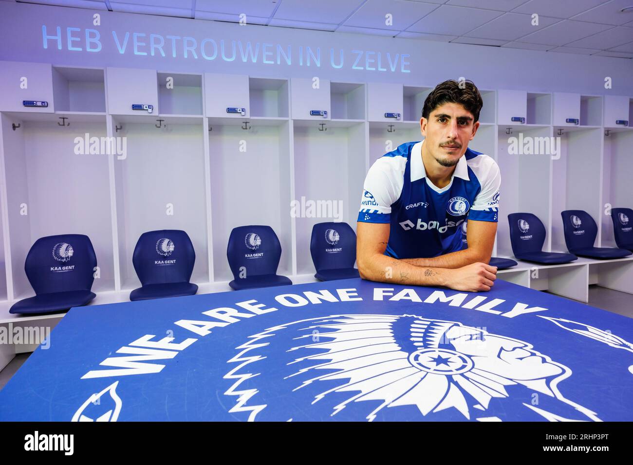 Gent, Belgium. 18th Aug, 2023. Gent's new player Omri Gandelman poses ...