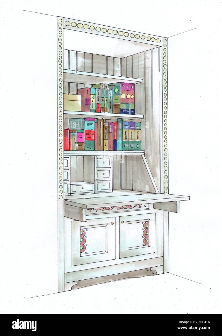 Colour illustration of a hand painted cabinet Stock Photo - Alamy