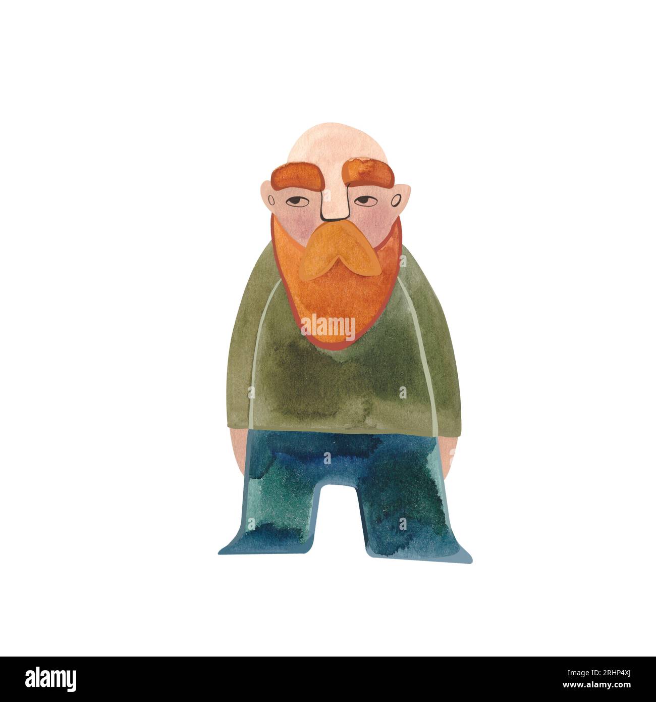 Watercolor gnome with ginger beard in green costume. Autumn. Isolated ...