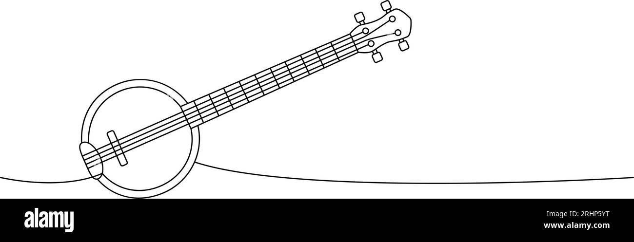 American banjo, string guitar one line continuous drawing. Musical ...