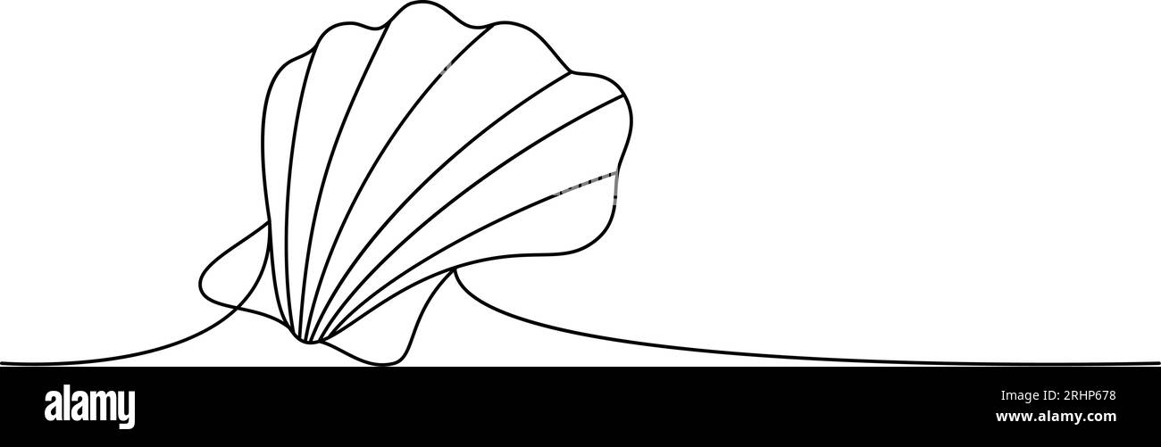 Scallop shellfish one line continuous drawing. Tropical underwater ...