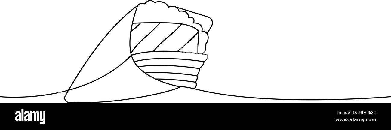 Sake hand roll one line continuous drawing. Japanese cuisine ...