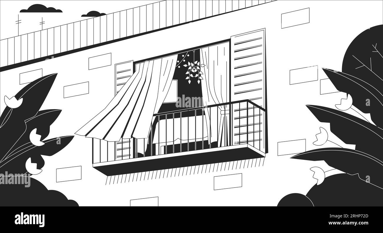 Curtains blowing in wind from opened window black and white chill lo fi ...