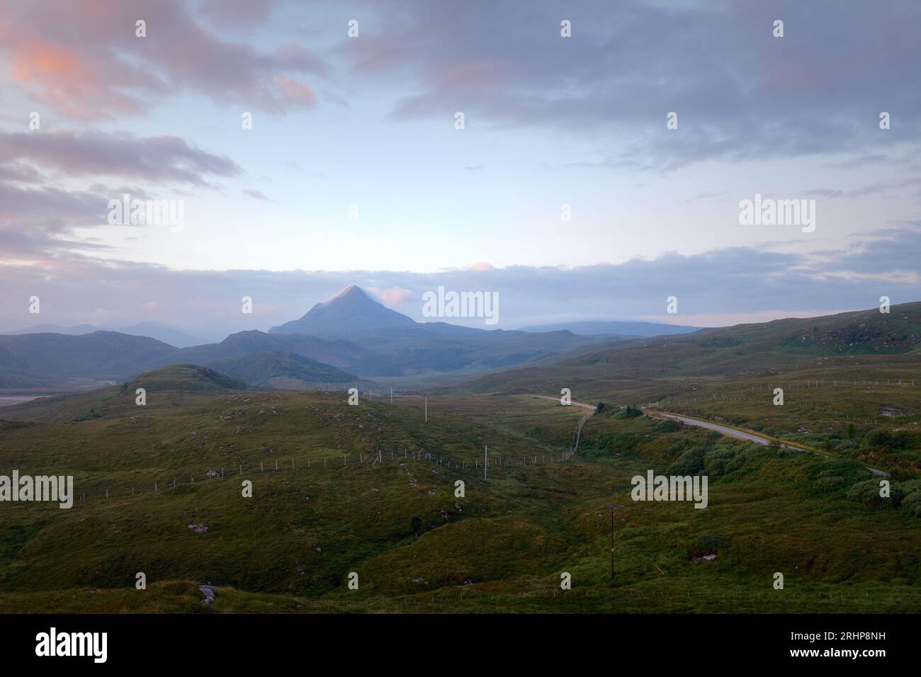 The western slope of Mount Ben Stack and the road through the valley at ...