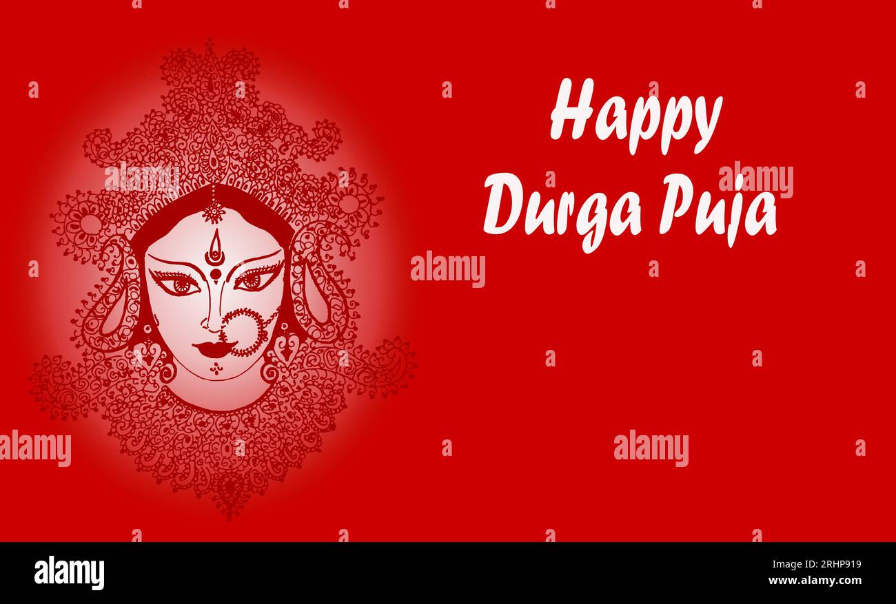 Happy Durga Puja Greeting including graphic image of hand made painting ...