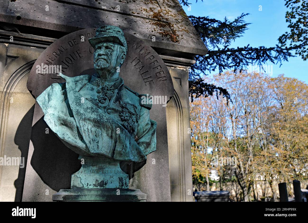 A bust of French soldier and general Emmanuel Felix de Wimpffen stands ...