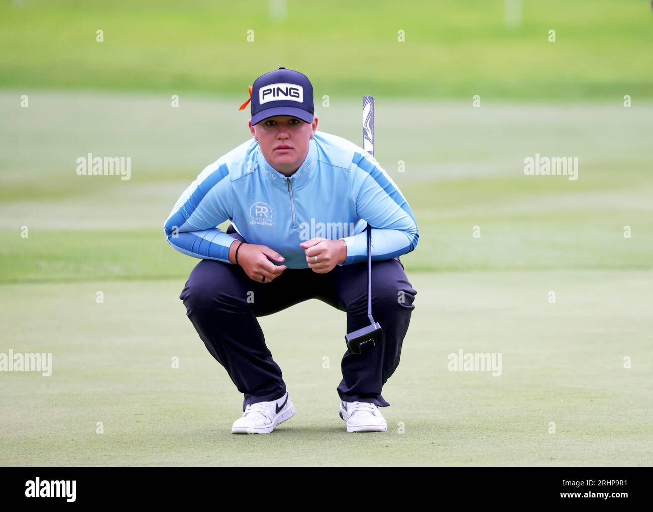 Chloe Williams lines up a putt on the 18th during day two of the ISPS ...