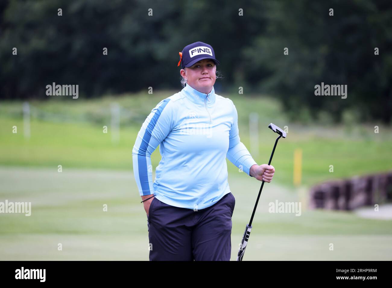 Chloe Williams lines up a putt on the 18th during day two of the ISPS ...