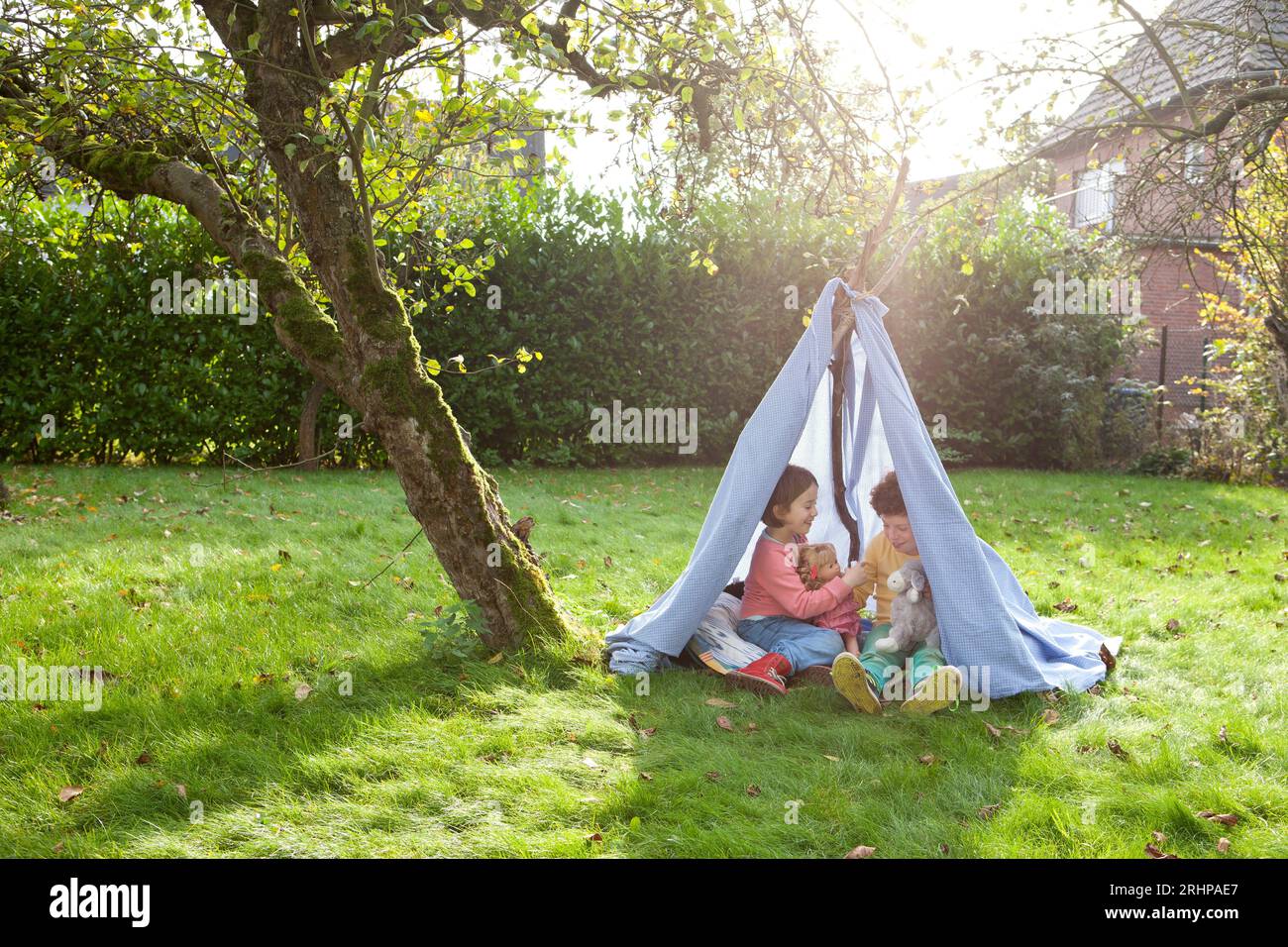 Children in homemade tent Stock Photo - Alamy