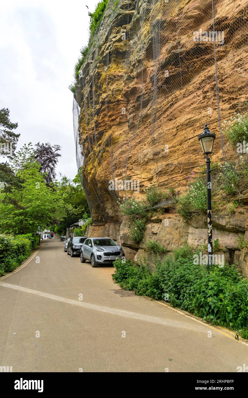 Waterside below cliff in Nidd Gorge Knaresborough, North Yorkshire ...