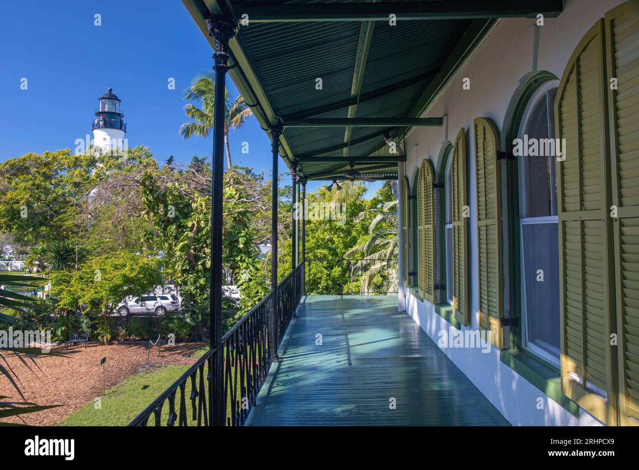 Key West, Florida, USA. View along upper veranda of the Ernest ...
