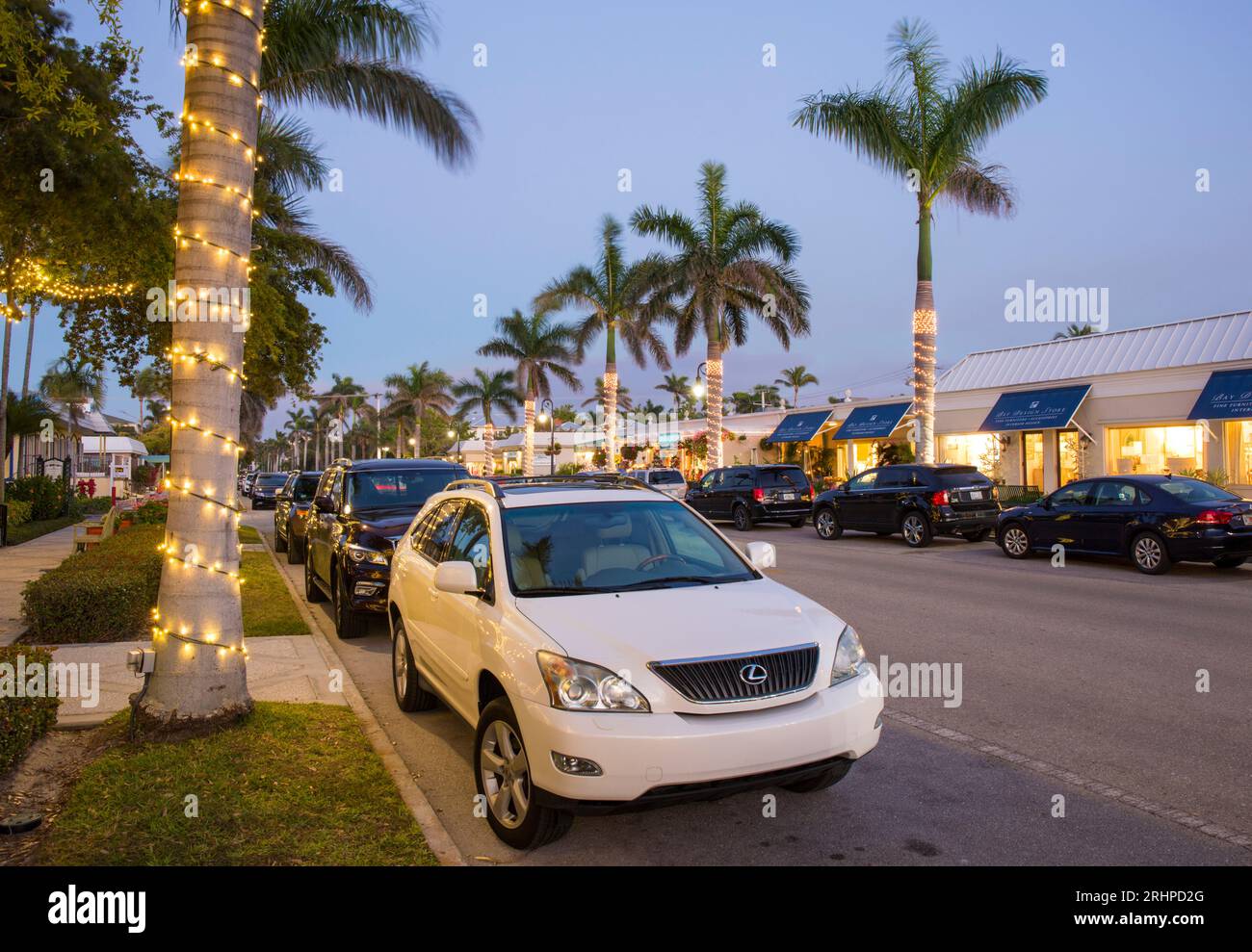 Naples, Florida, USA. View along palm-lined 13th Avenue South in the ...