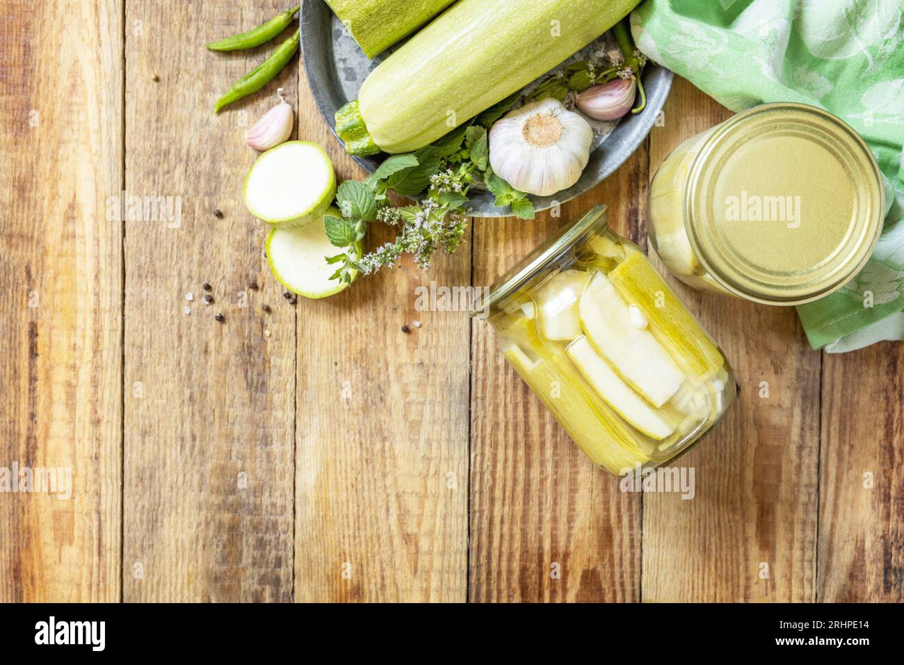 Healthy homemade fermented food. Pickled zucchini with mint preserved ...