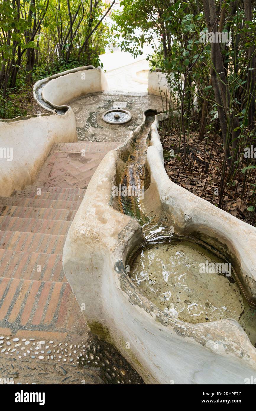 Spain, Andalusia, Granada, Generalife, Escalera del Agua, water canal ...