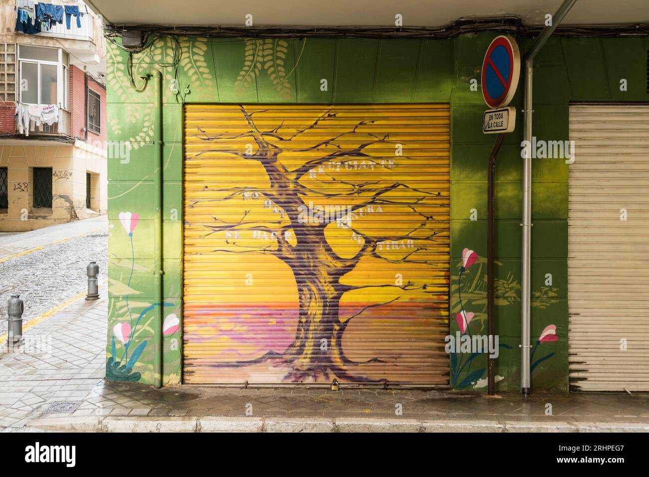 Spain, Andalusia, Granada, Realejo, street art, graffiti, tree Stock ...