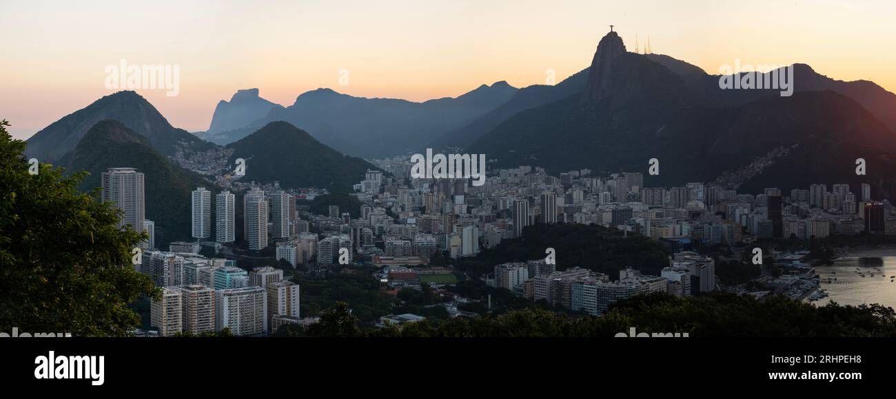 Rio de Janeiro, Brazil: panoramic view at sunset from Sugarloaf ...