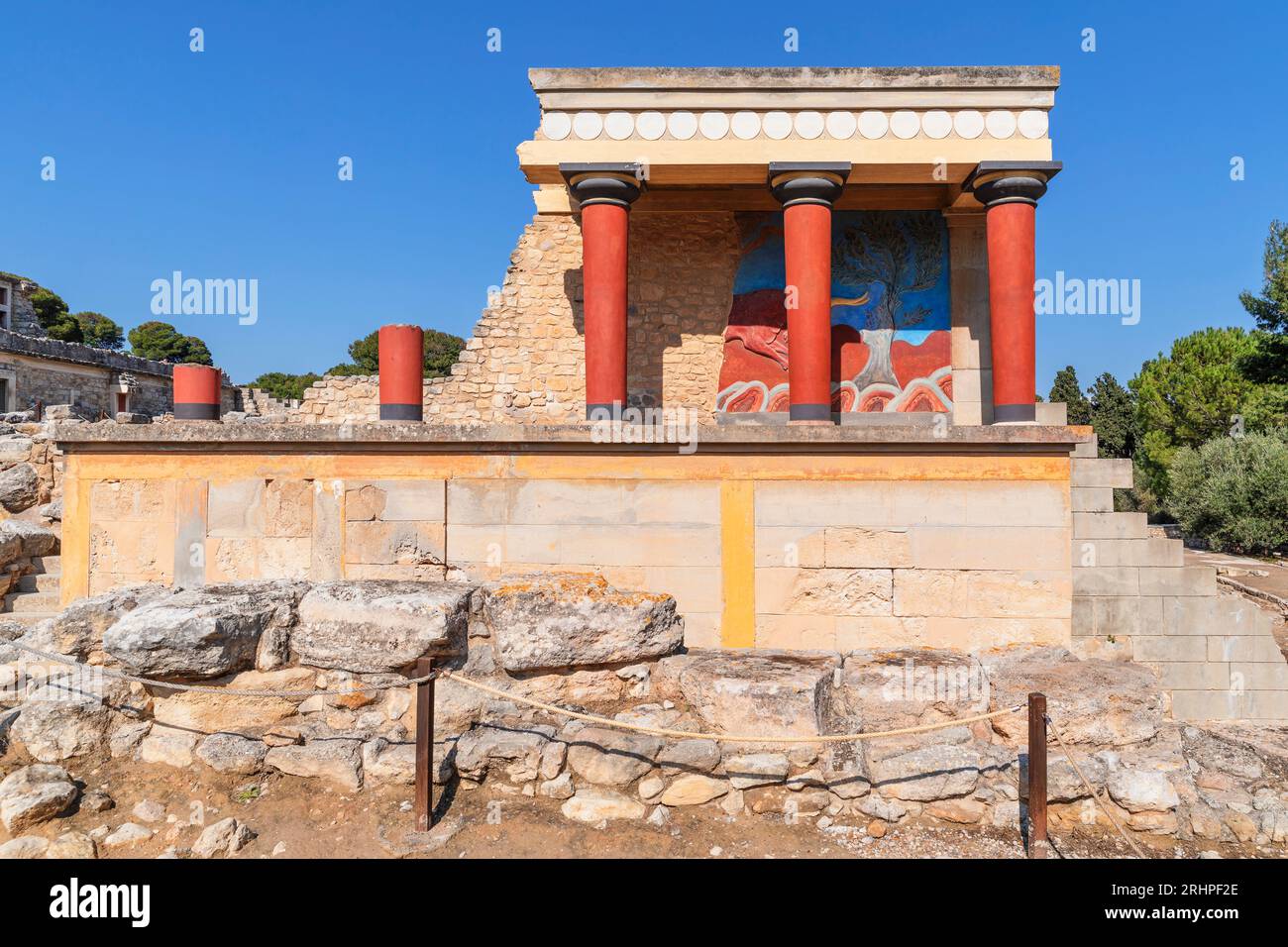 Palace of Minos, restored north entrance, ancient city of Knossos ...