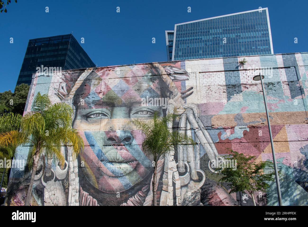 Rio de Janeiro, Brazil: city skyline with view of Mural das Etnias ...