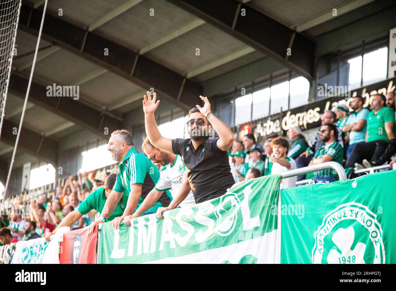Herning, Denmark. 17th Aug, 2023. Football fans of Omonia Nicosia seen ...