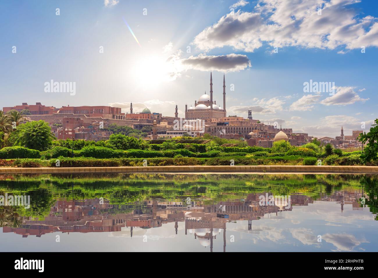 Beautiful scenery of Cairo park and the Great Mosque of Muhammad Ali ...