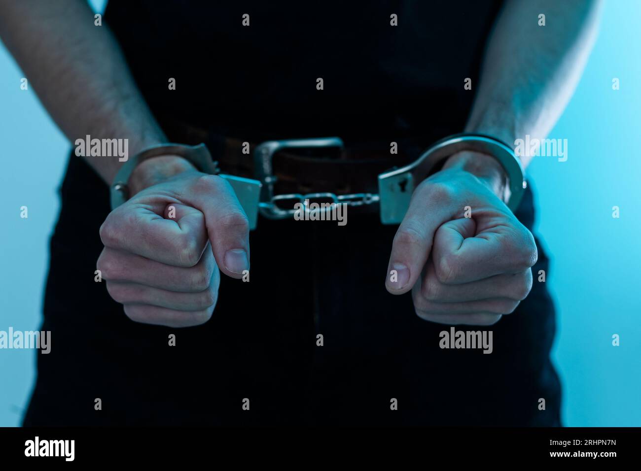 Young man desperate to catch the iron prison,prisoner concept ...