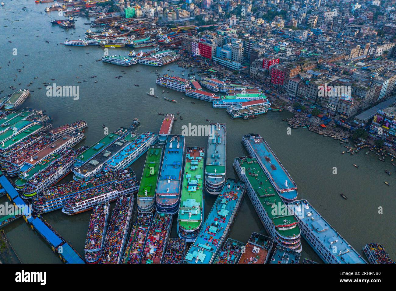 Aerial view of the Sadarghat Launch Terminal in Old Dhaka that shows ...