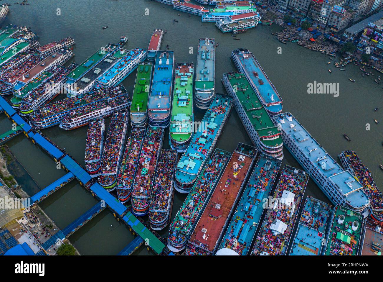 Aerial view of the Sadarghat Launch Terminal in Old Dhaka that shows ...