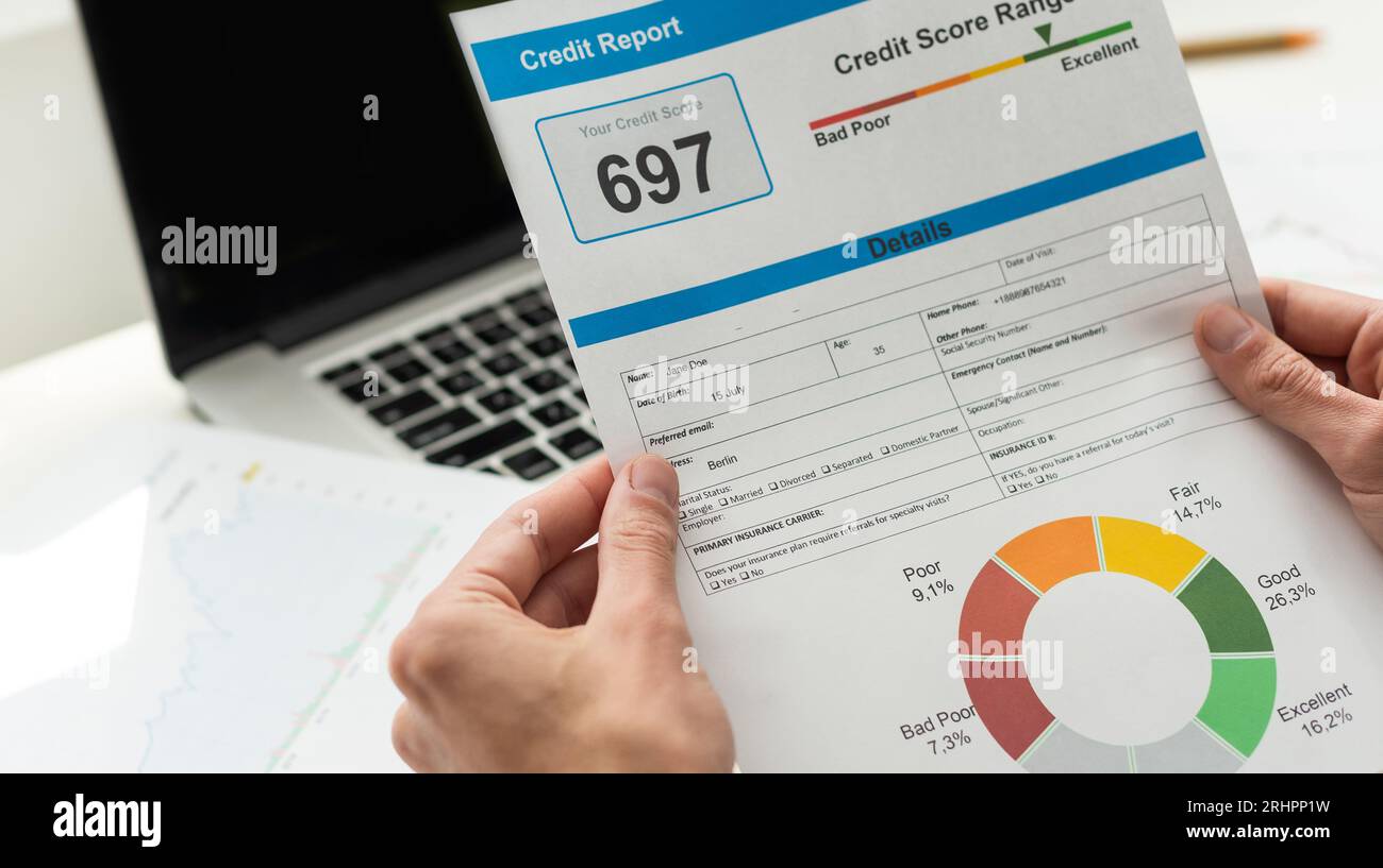 Credit Report with Score rating app on smartphone screen showing ...
