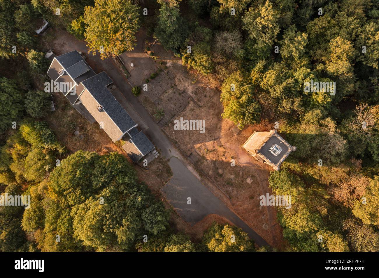 Germany, Thuringia, Suhl, Domberg tower, Dombergbaude, trees, top view ...