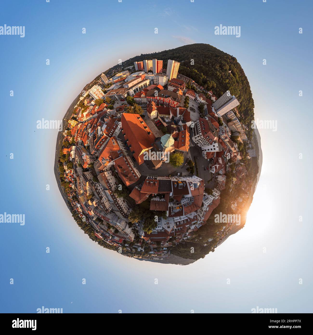 Germany, Thuringia, Suhl, church St. Mary (top view), church tower ...