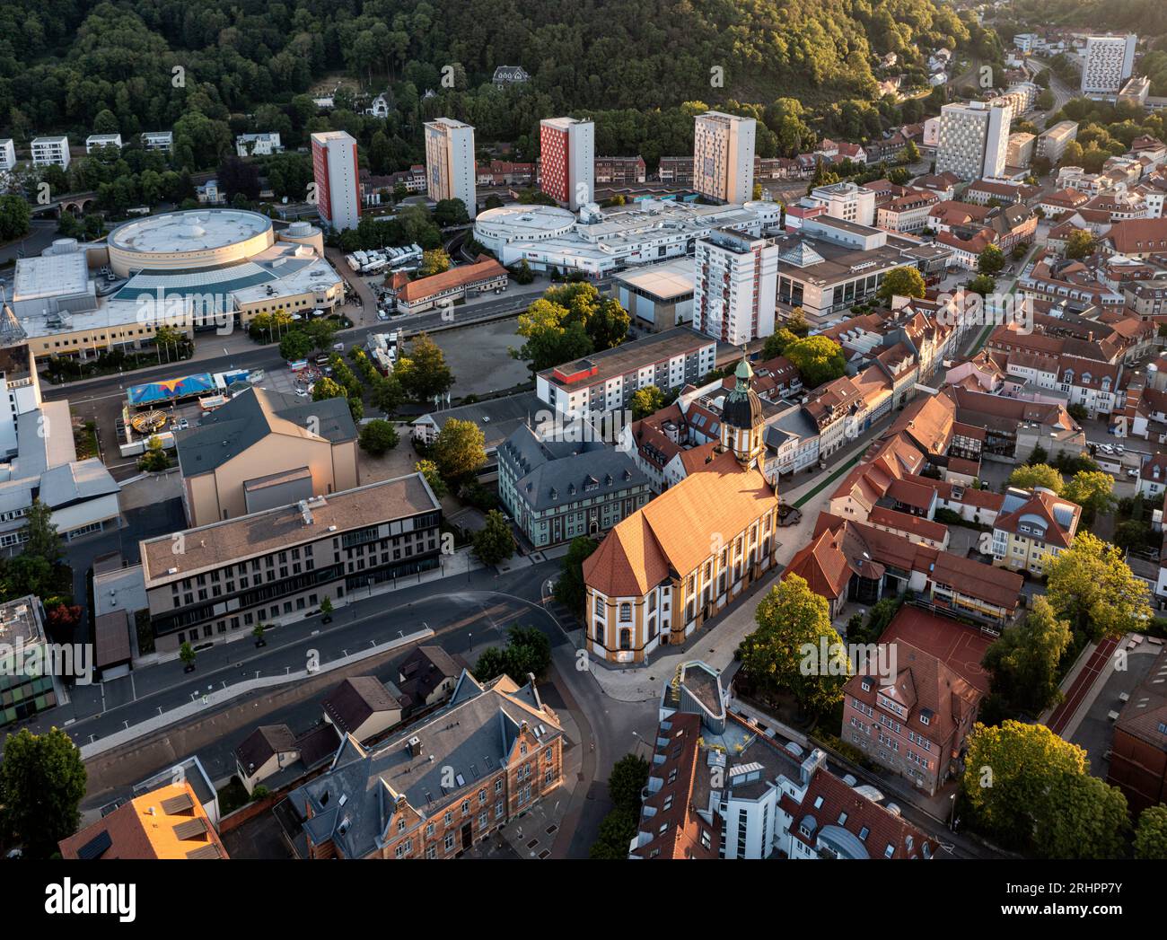 Germany, Thuringia, Suhl, city, houses, Kreuzkirche, pedestrian zone ...