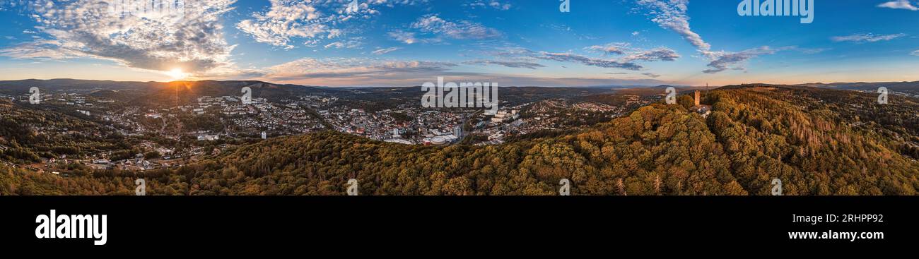 Germany, Thuringia, Suhl, tower, house, mountain, forest, city, Suhl ...