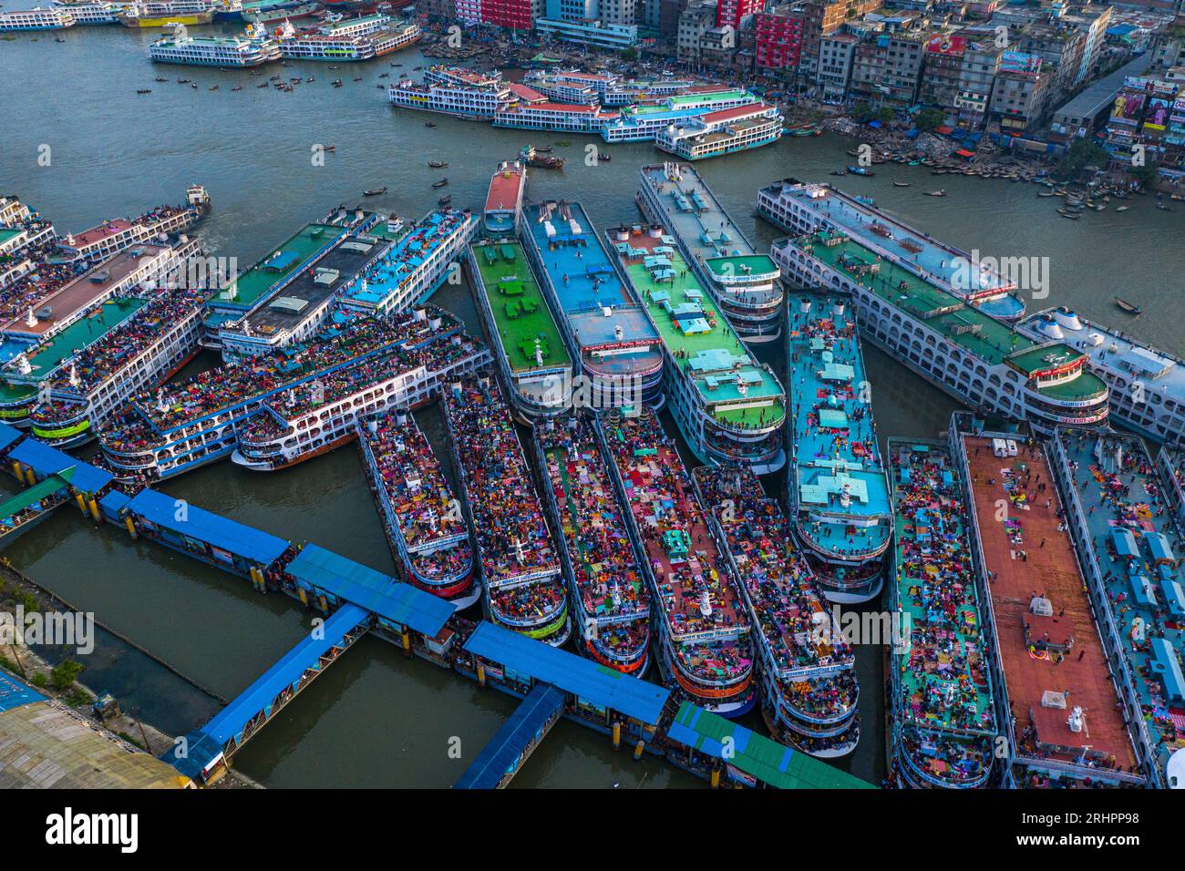 Aerial view of the Sadarghat Launch Terminal in Old Dhaka that shows ...