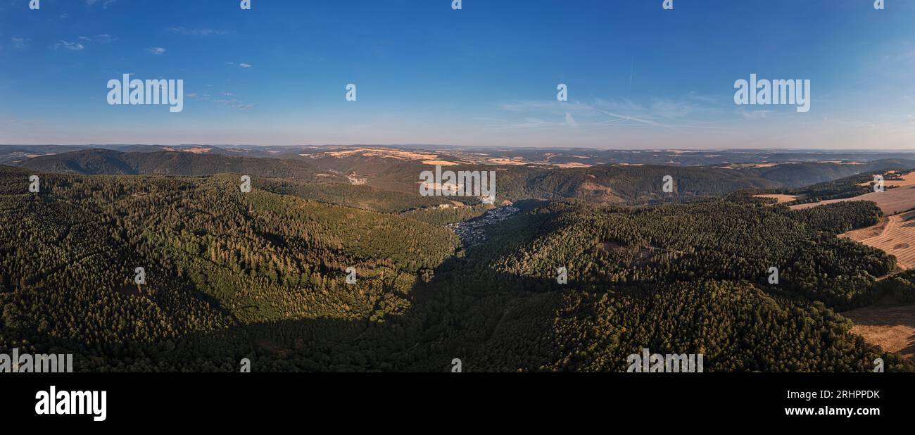 Germany, Thuringia, Schwarzburg (background, in valley), landscape ...