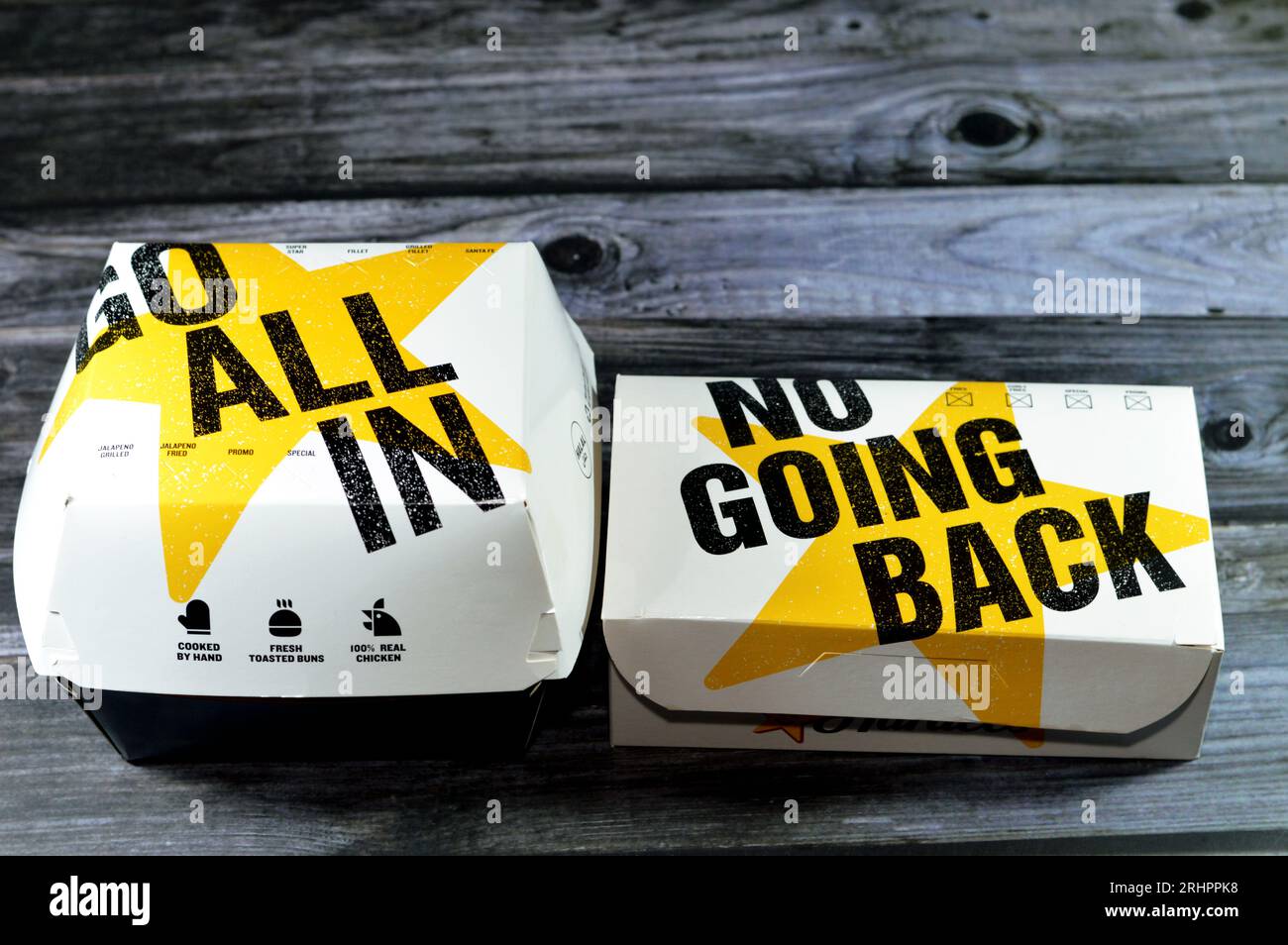 Cairo, Egypt, July 29 2023: Food delivery package of beef burger and ...