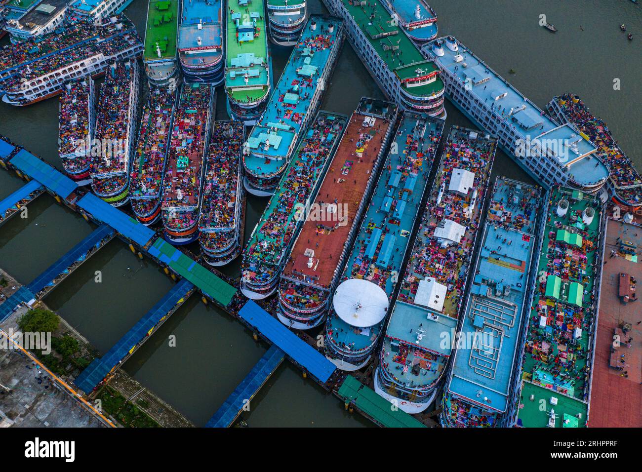 Aerial view of the Sadarghat Launch Terminal in Old Dhaka that shows ...