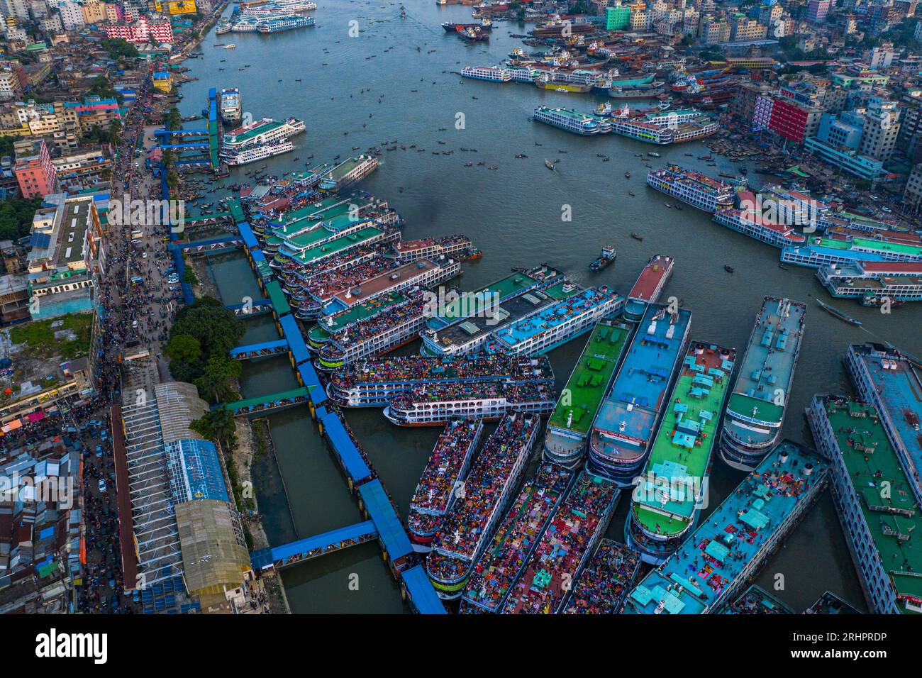 Aerial view of the Sadarghat Launch Terminal in Old Dhaka that shows ...