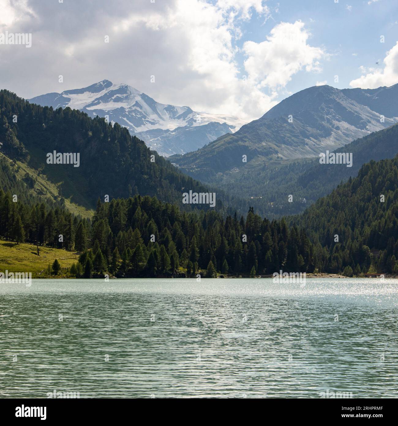 reschensee with ortler mountain in italy Stock Photo - Alamy