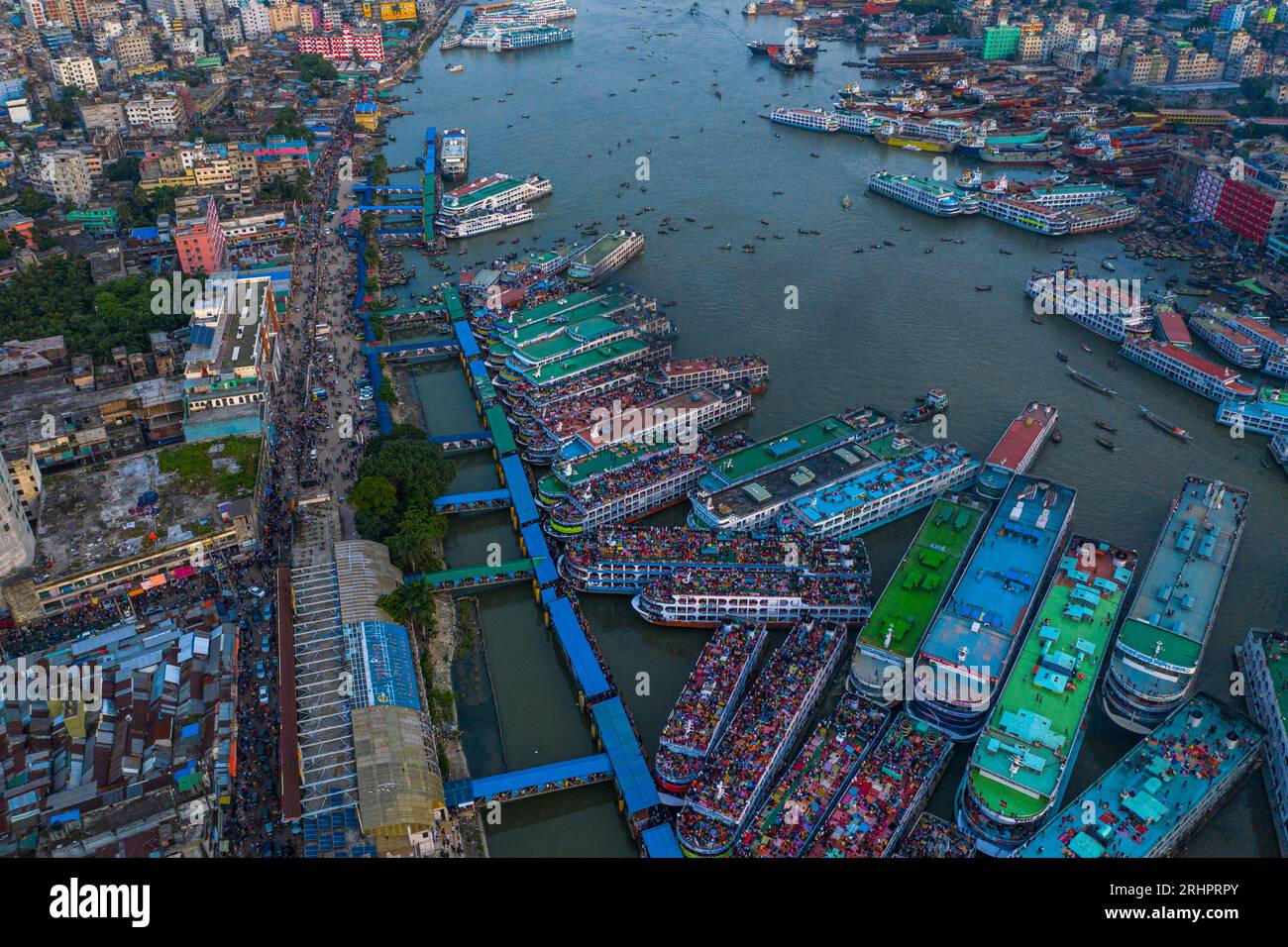Aerial view of the Sadarghat Launch Terminal in Old Dhaka that shows ...